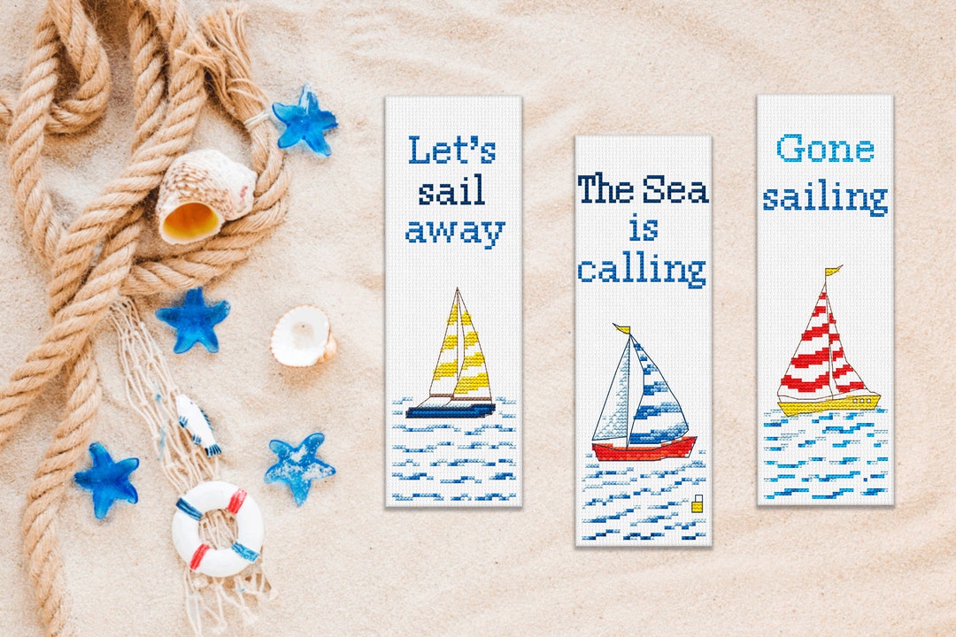 Cross Stitch Bookmark Patterns - Sailboat Nautical Sea Ocean Sailing ...
