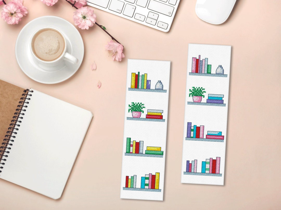2 Cross Stitch Bookmark Patterns - Bookshelves Books Bookshelf ...