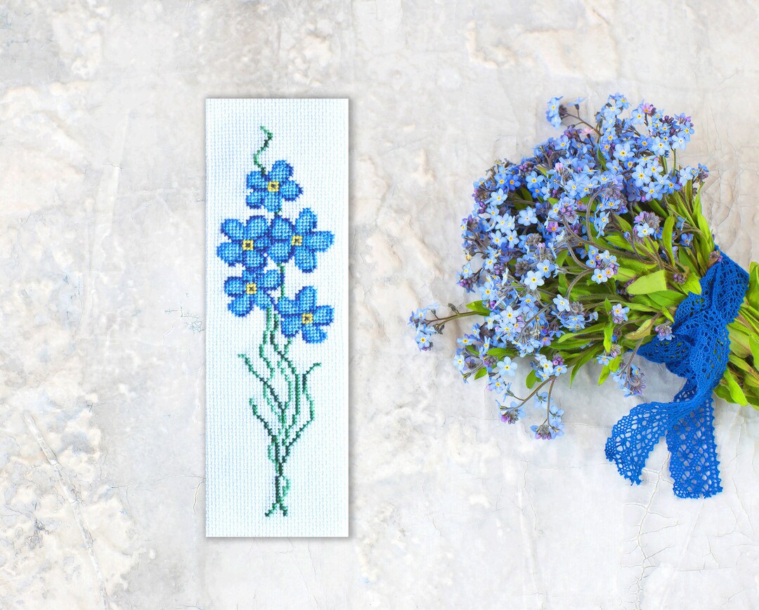 Cross Stitch Bookmark Pattern, Forget-me-not, Floral Blue Flower Forget ...