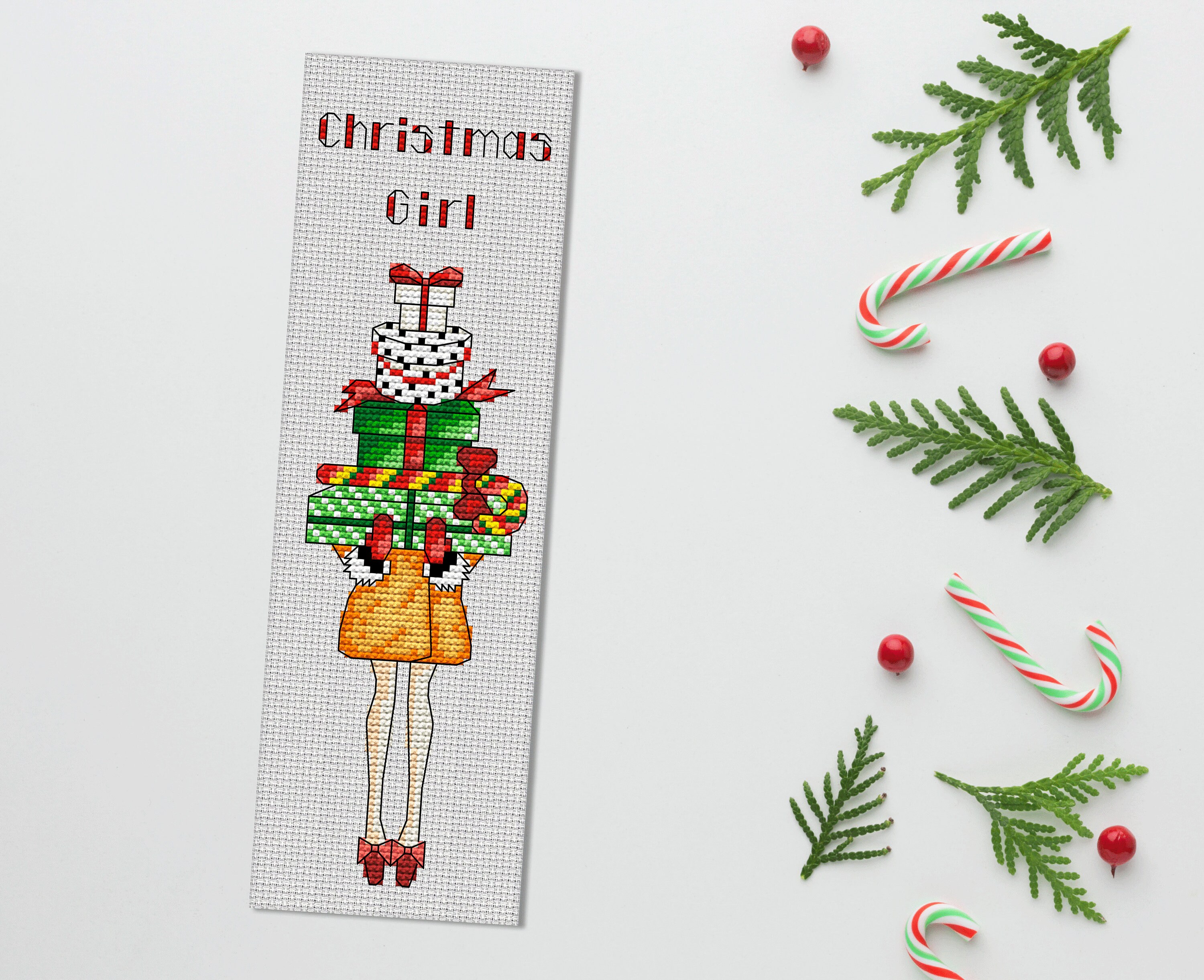 Christmas Cross Stitch Bookmark Pattern Chrismas Girl Lady | Etsy