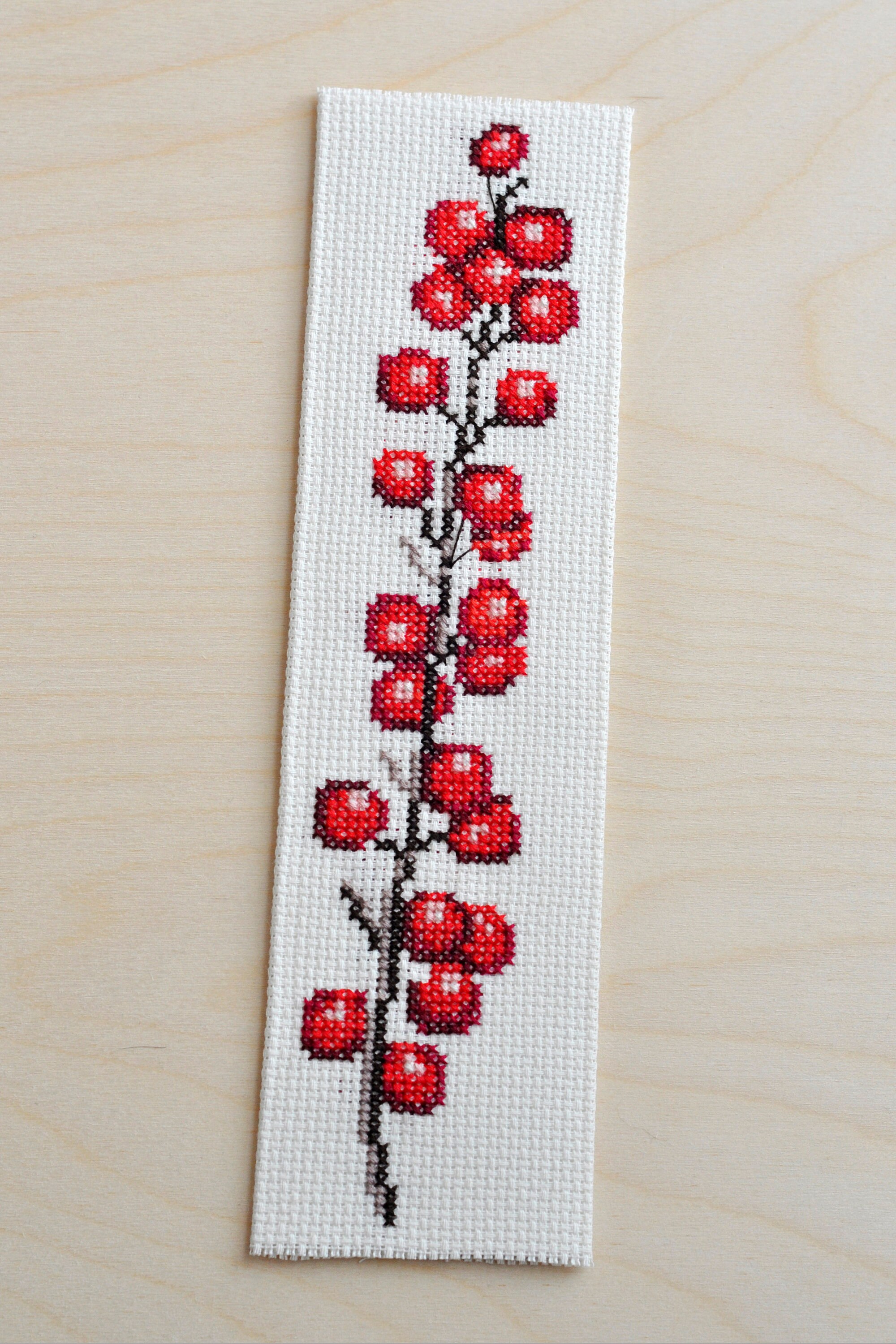 Christmas Cross Stitch Bookmark Pattern Red Berries Floral | Etsy