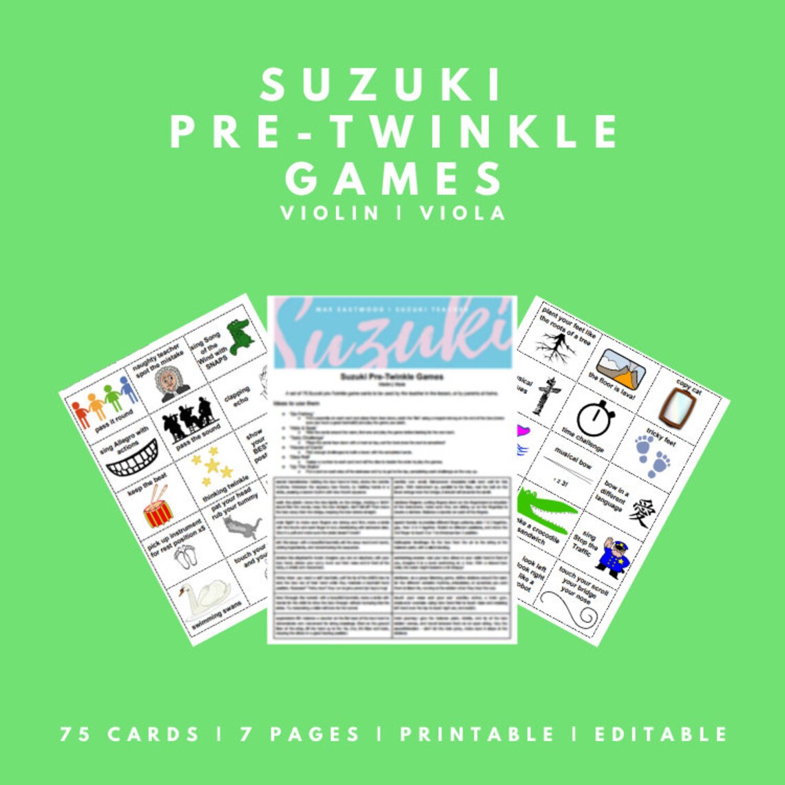 Suzuki Pre-twinkle Games Printable Flashcards for Violin & Viola - Etsy