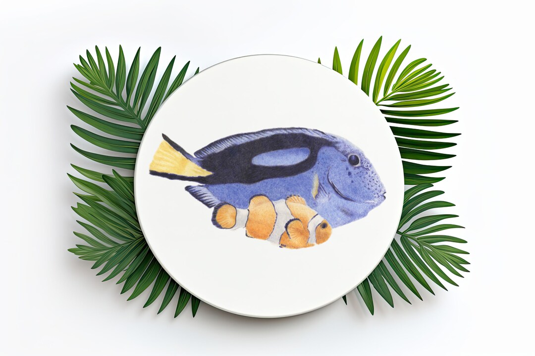 A Cork Backed 10.8cm Round Ceramic Coaster - Under the Sea Clown Fish ...
