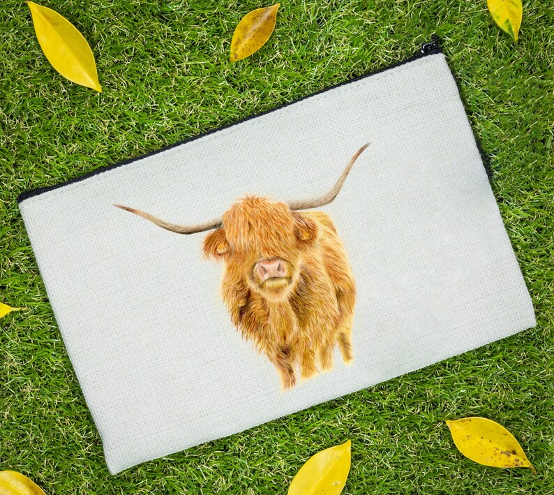 British Wildlife Highland Cow Canvas Bag Cosmetic Make Up, Pencil Case ...