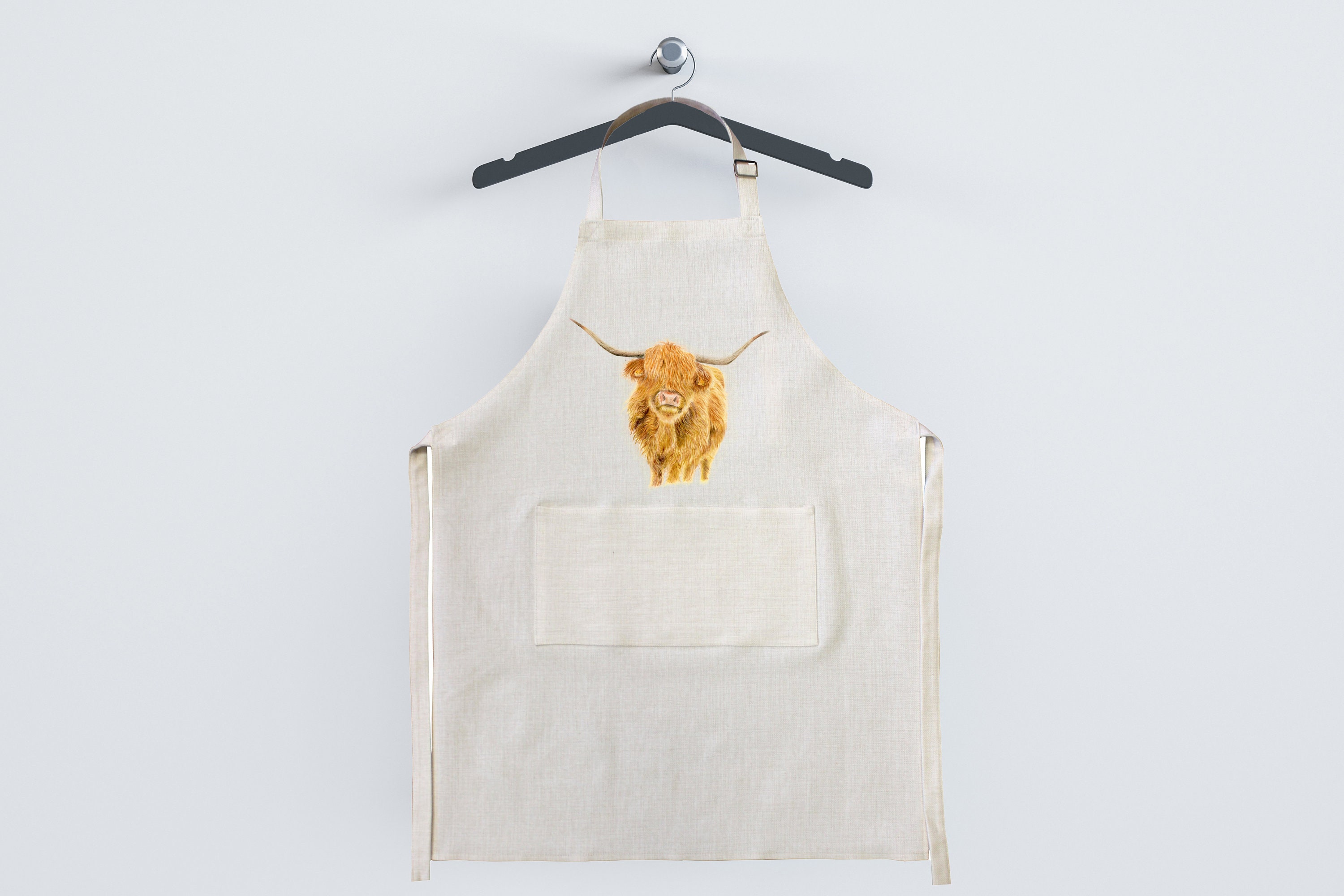 British Wildlife Highland Cow Linen Apron With Adjustable Neck Strap ...