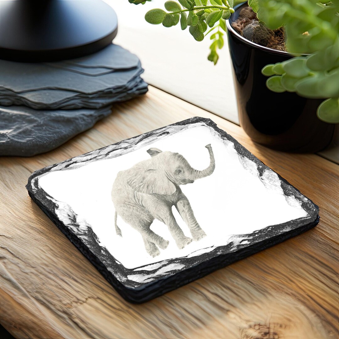 On Safari Baby Elephant Square 9cm Slate Drinks Coaster - Etsy