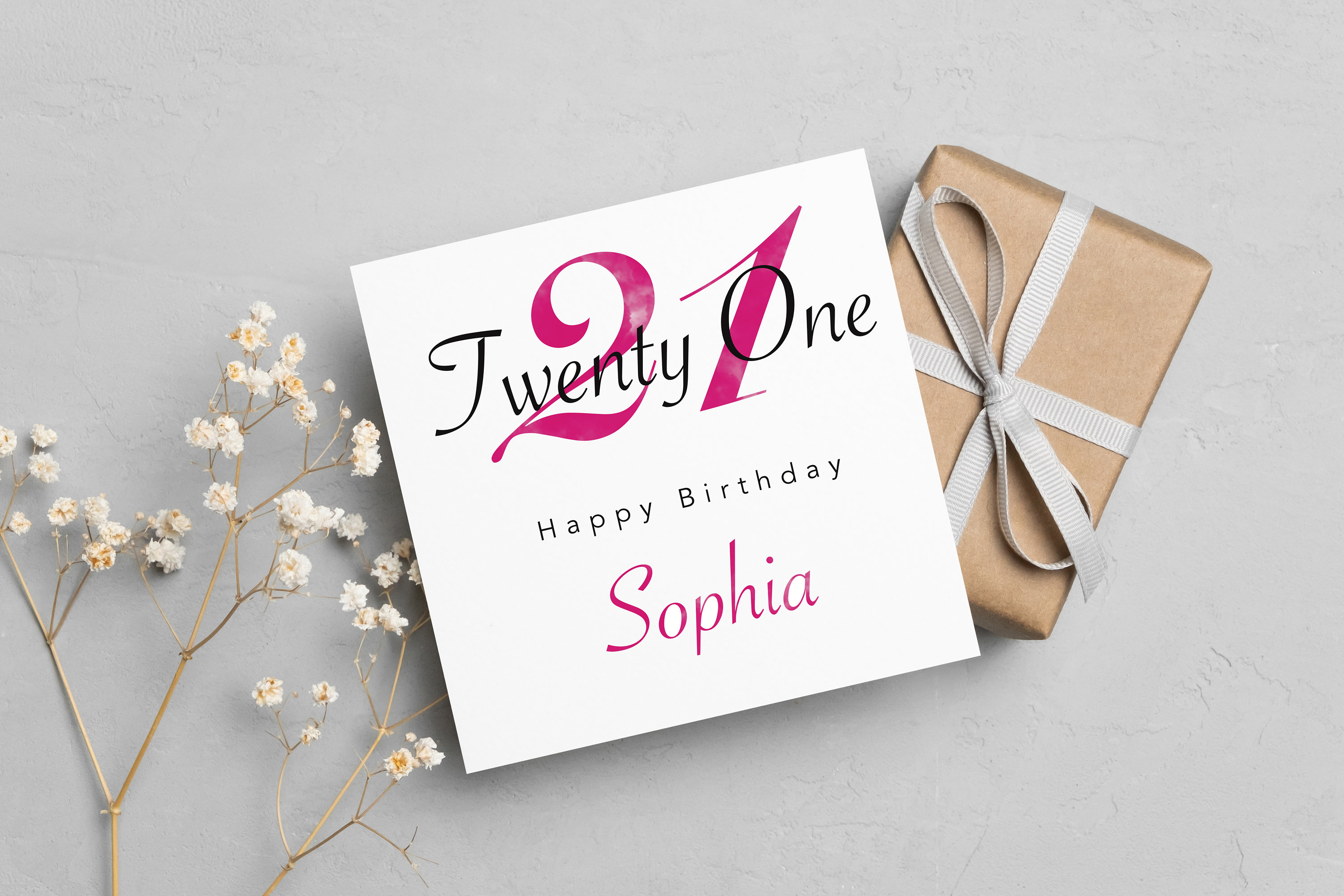 Personalised Square Pink 21st Birthday Card, Daughter, Granddaughter ...