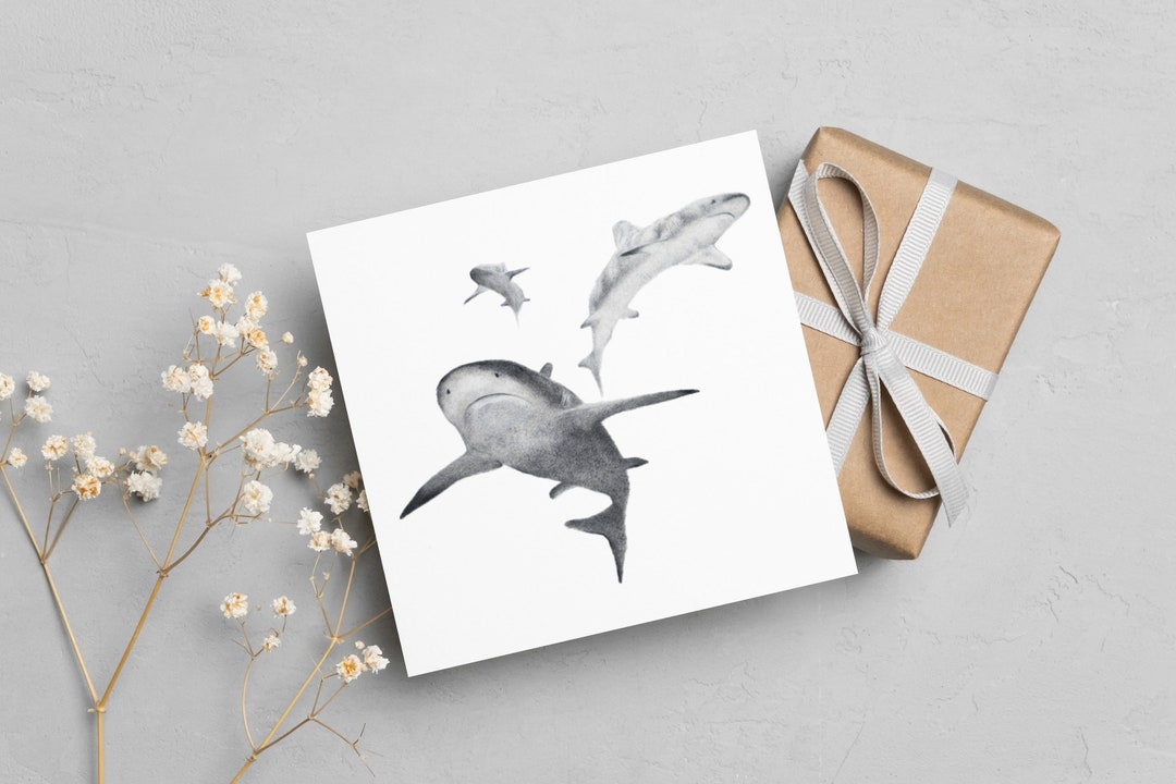 Under the Sea Sharks Blank Birthday Greeting Card From - Etsy
