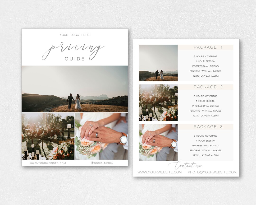Photography Price List, Wedding Pricing Guide, Wedding Price Sheet ...