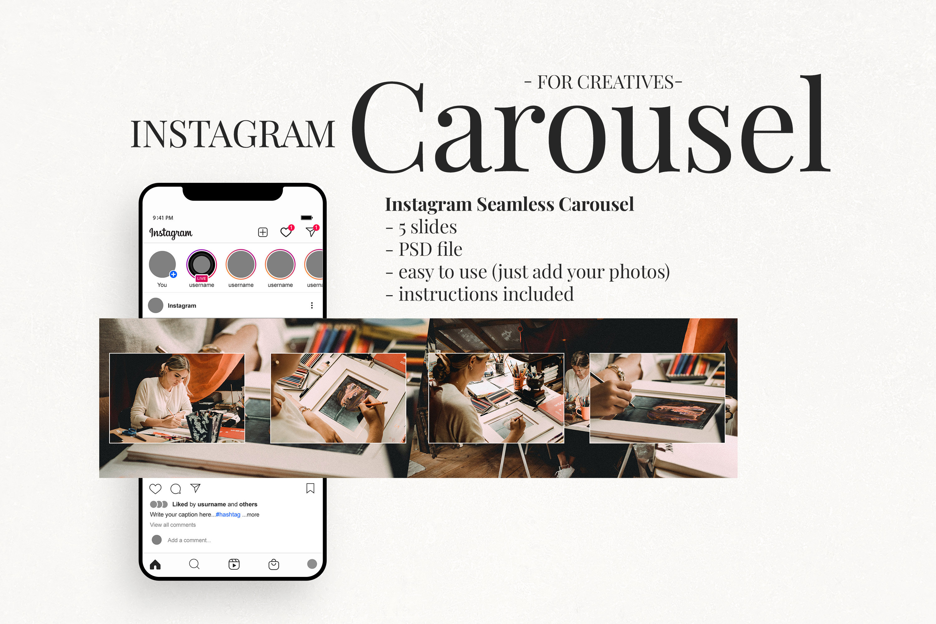 Instagram Seamless Carousel - Photoshop PSD Slide Post Template for ...