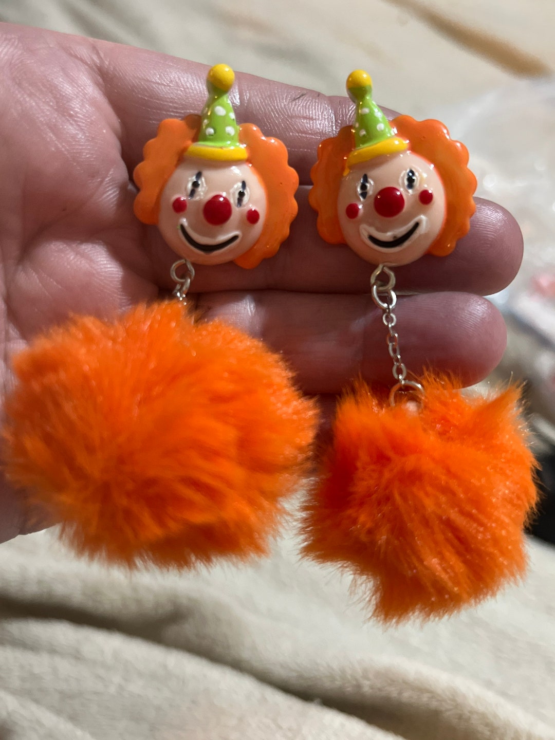 Gorgeous Creepy Circus Themed Stud Clown Head and Pom Pom Earrings ...
