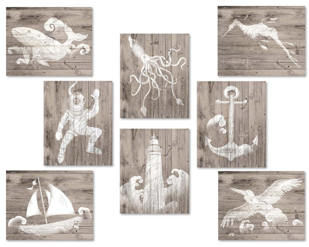 Rustic Nautical Nursery Art Nautical Decor 8 Nautical Prints - Etsy