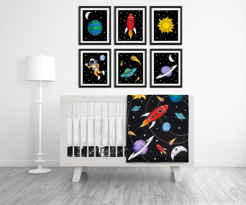 Outer Space Crib Sheet | Jersey Knit Cotton | Astronauts and Rocket ...