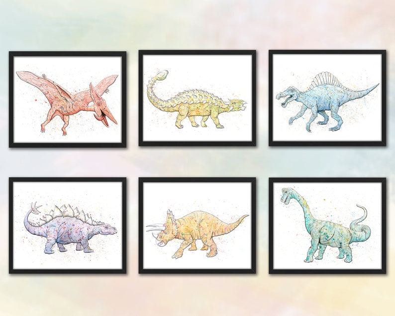 Watercolor Dinosaur Children's Art Collection | Unique Colorful ...