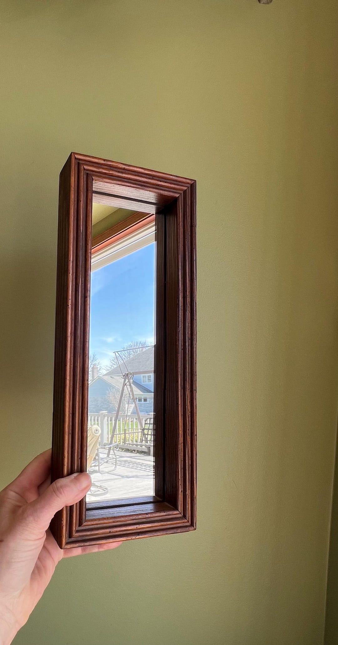 Vintage Long and Narrow Wood Frame Mirror/mid Century Wooden Frame ...