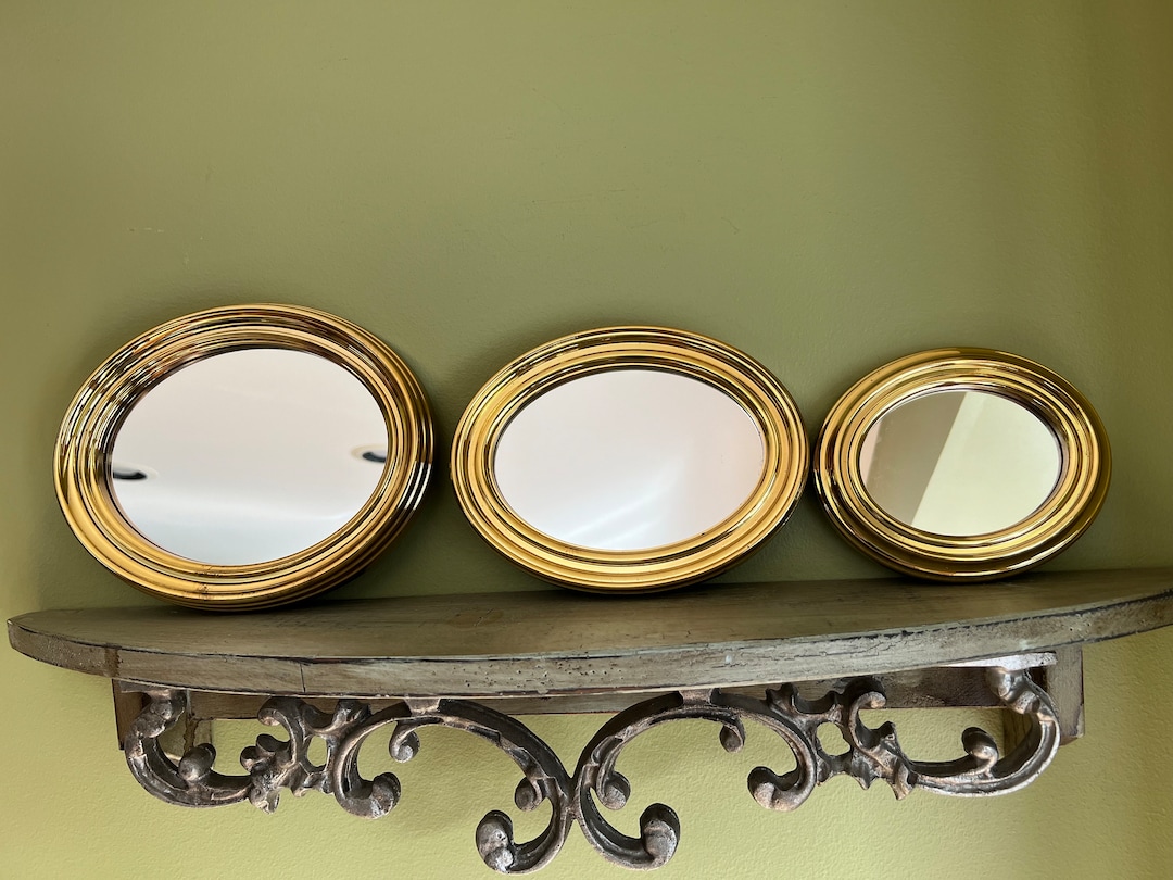 Vintage Set of 3 Gold Oval Mirrors/set of 3 Gold Frame Oval Mirrors ...