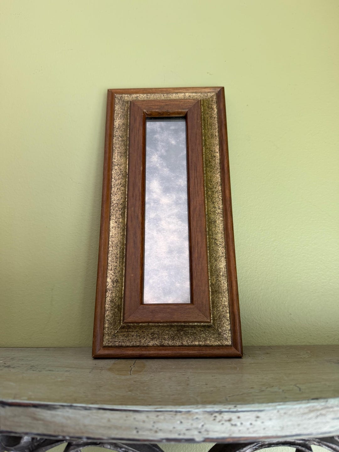 Vintage Long and Narrow Wooden Frame Small Wall Mirror With Aged Effect ...