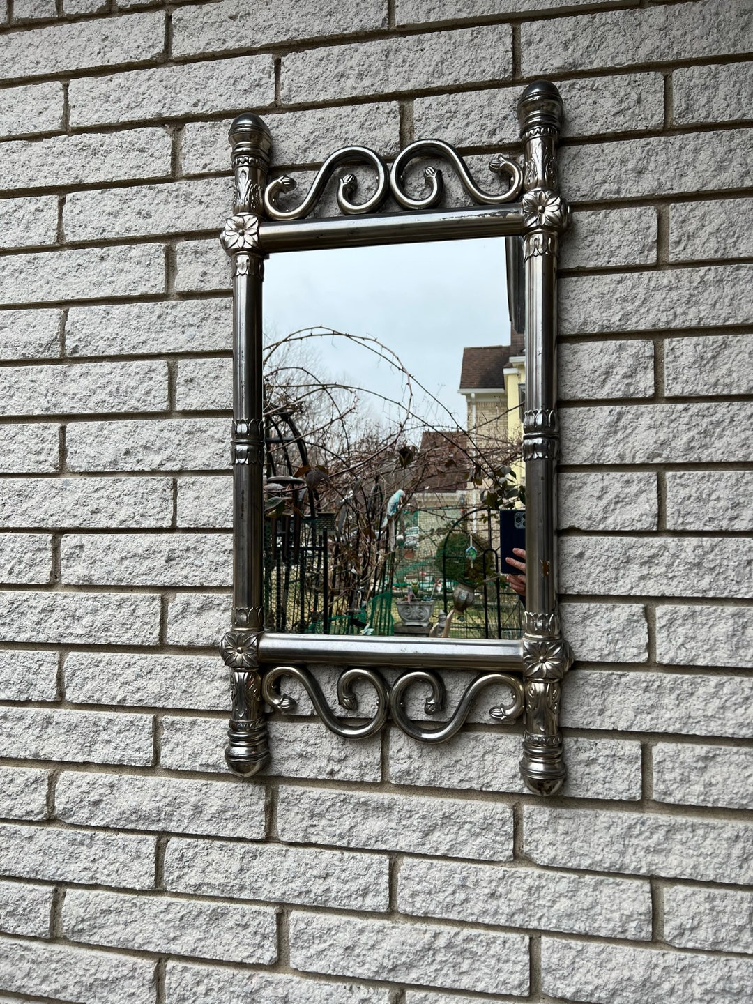 Vintage Silver Frame Mirror/ Mid Century Syroco Style Silver Hard ...