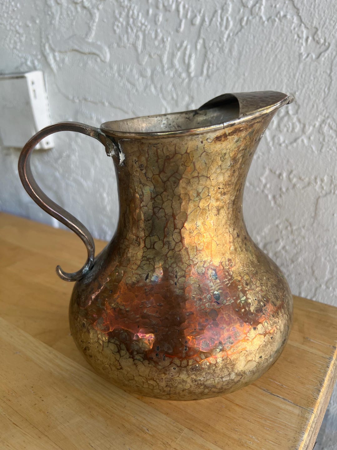 Old Hammered Brass Pitcher With Handle/antique Hammered Bronze Jug/hand ...