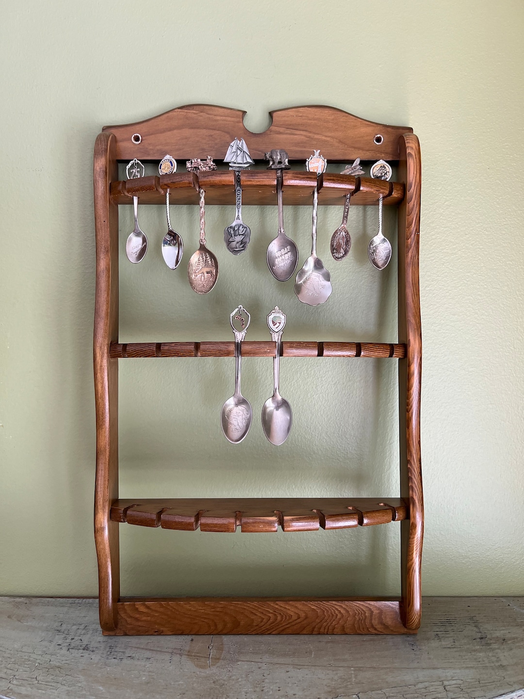 Vintage Wooden 24 Slot Spoon Rack With 10 Spoons/collectible Spoon Rack/wall Spoon Rack ...
