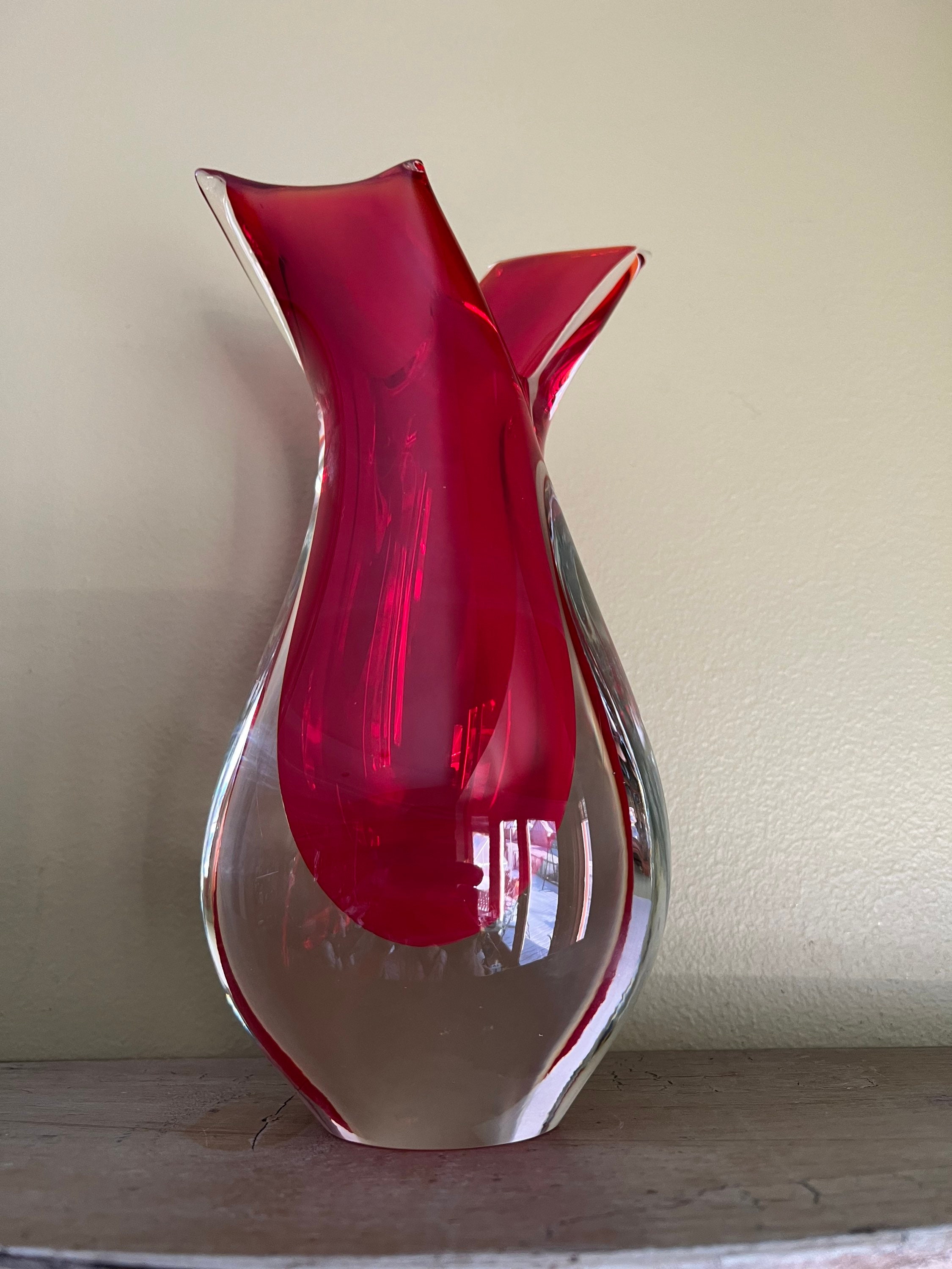 Vintage Murano Italy Glass Vase/murano Oball Sommerso Fishtail Vase ...