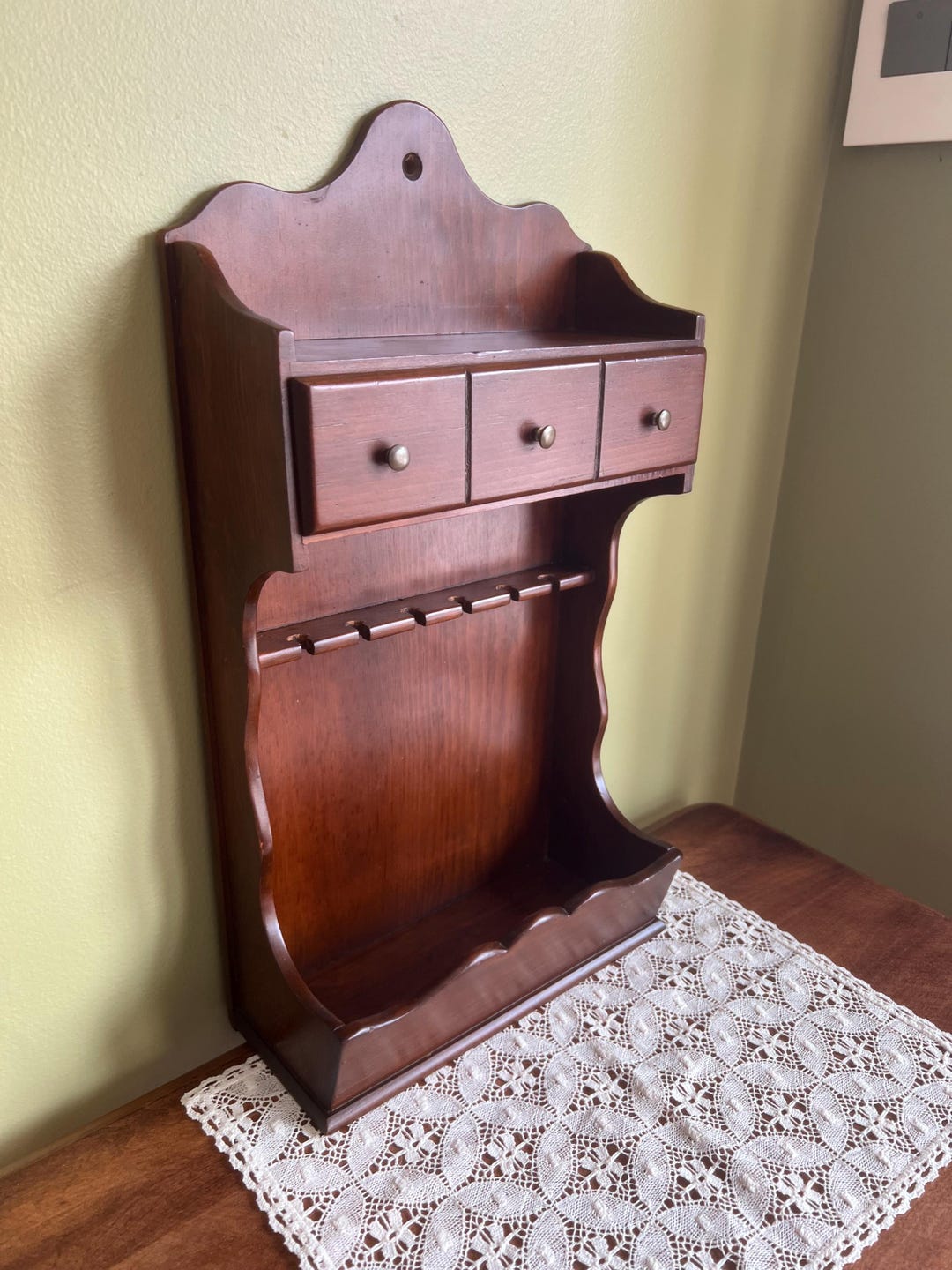 Vintage Kitchen Shelf With Spoon Holder Rack Drawer and Bottom Pocket ...