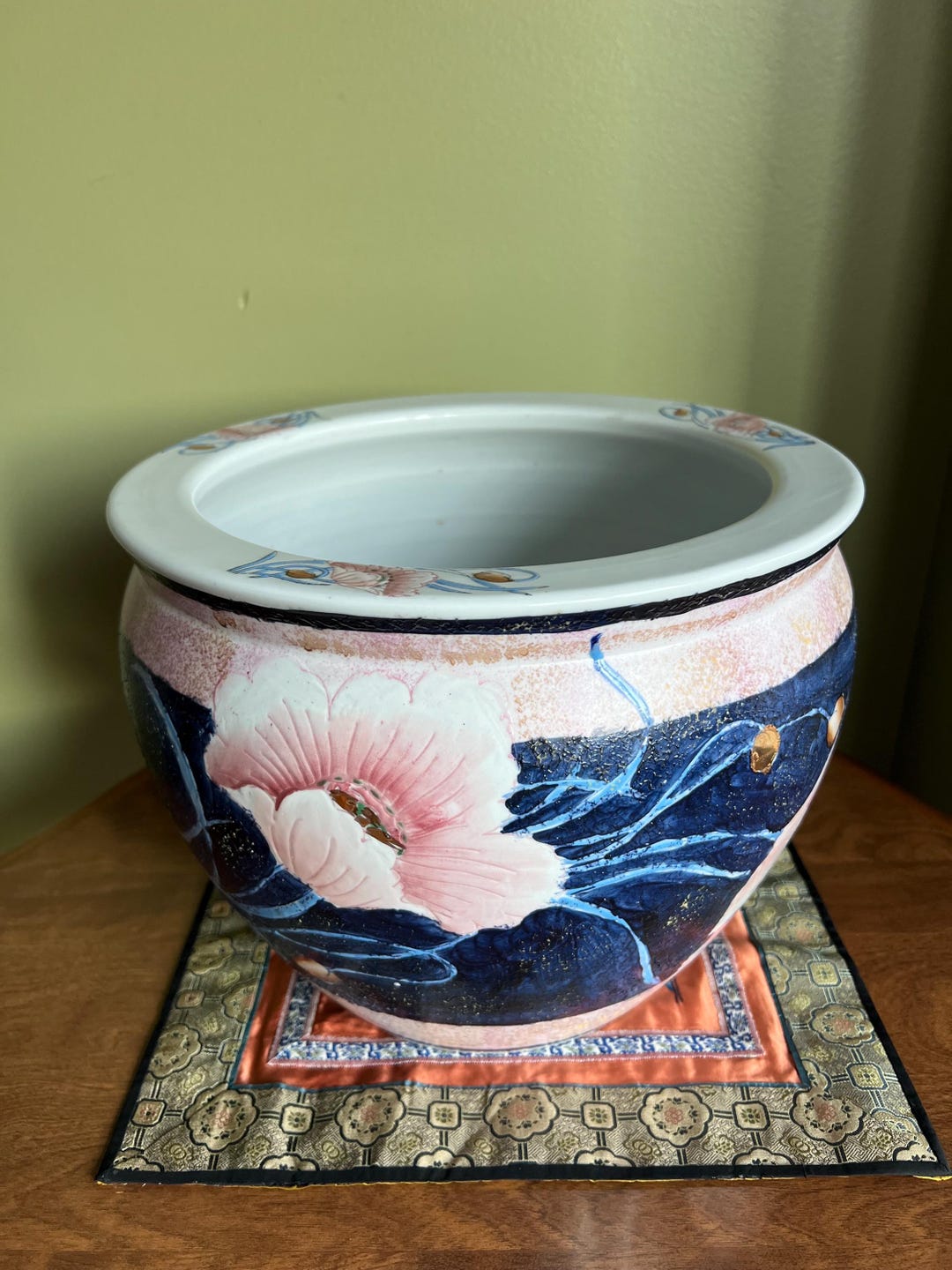 Vintage Large Chinese Fish Bowl Stoneware Floral Planter/large Chinese ...
