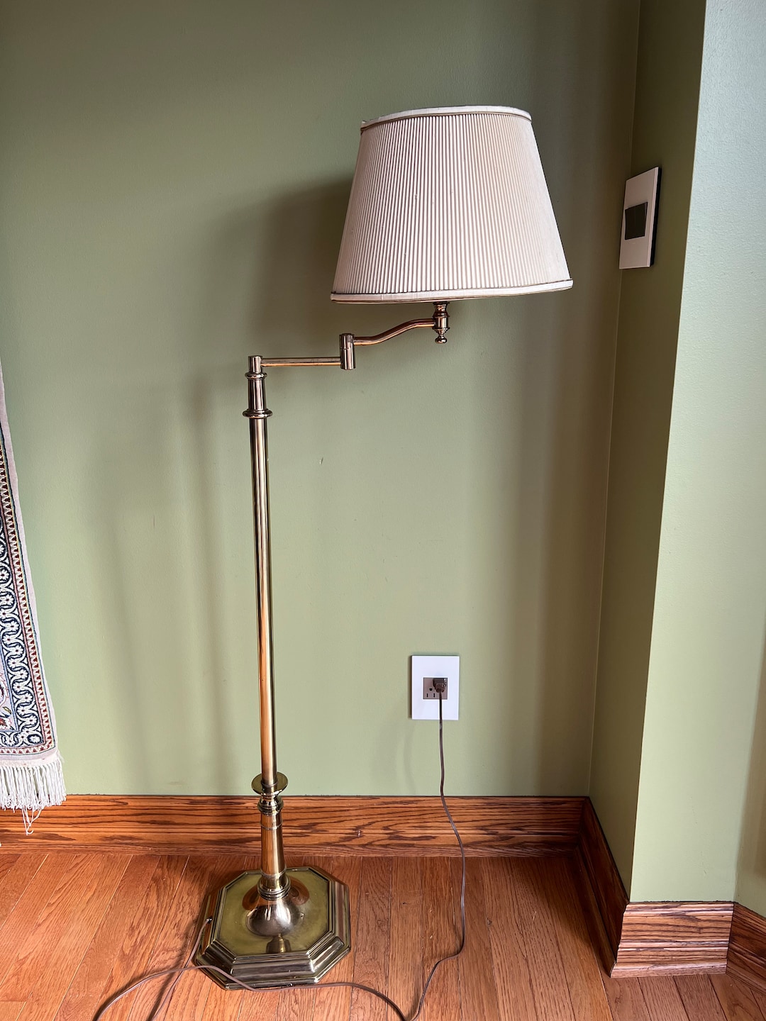 Vintage STIFFEL Brass Floor Lamp With Original Shade/ Swing Arm Brass ...