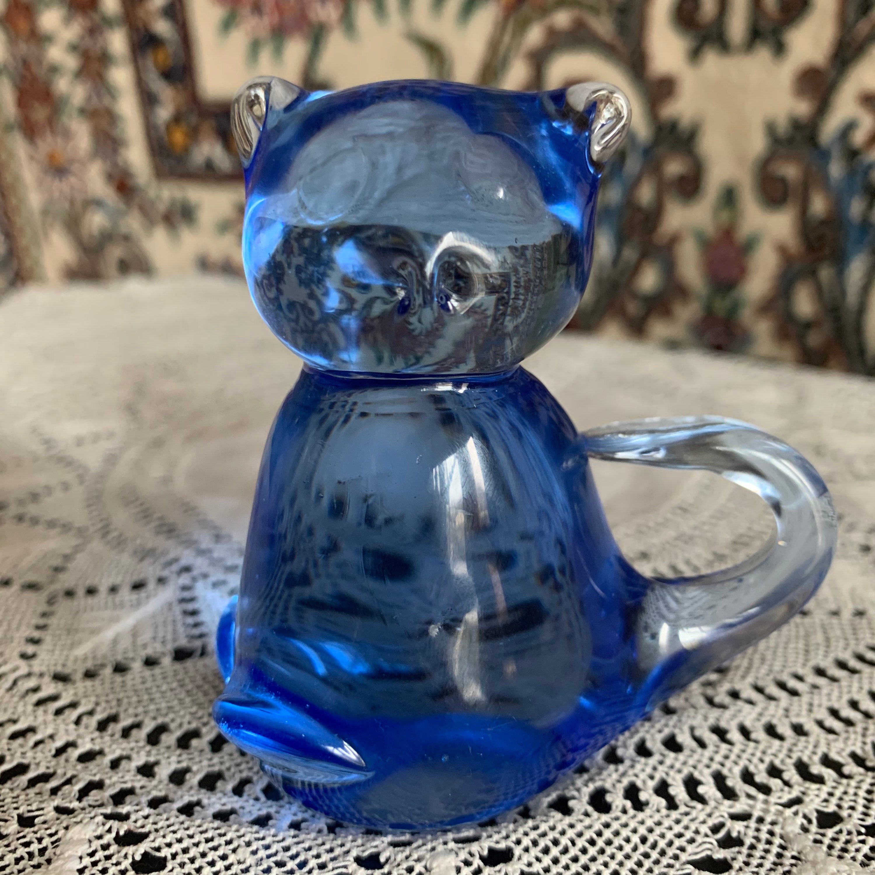Art & Collectibles Vintage Blue Art Glass Cat Kitten Figurine ...