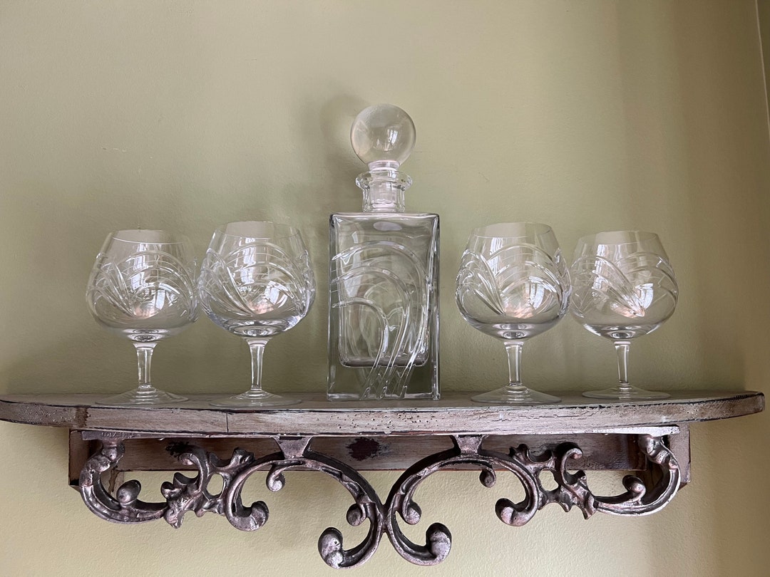 Vintage Rogaska Crystal Maestro Pattern Decanter and 4 Brandy Glasses ...