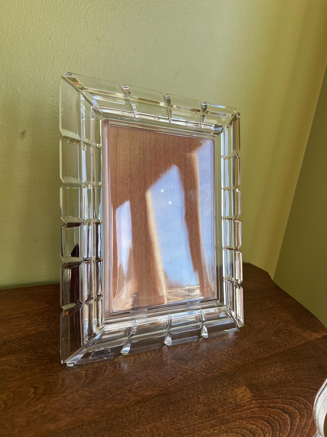 Vintage 24% Lead Crystal Picture Frame Wooden Easel Made in Yugoslavia ...
