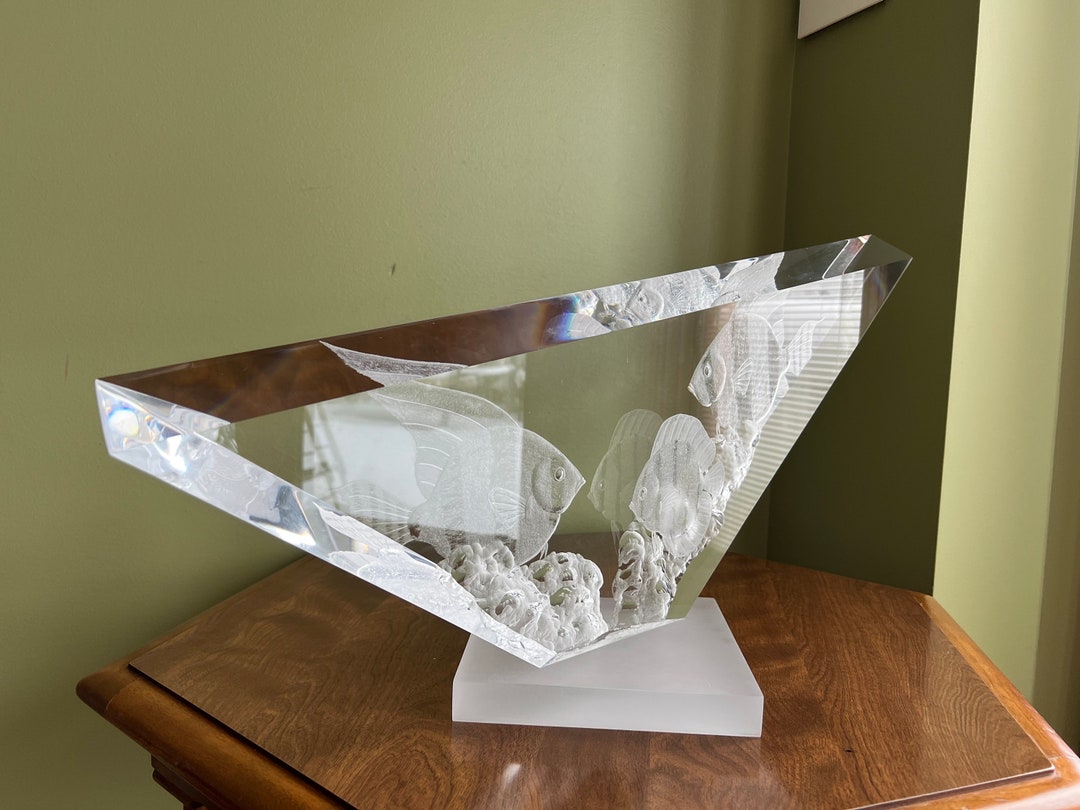 Signed Robert Leming and Dated 1999 Large Lucite Art Object Tropical ...