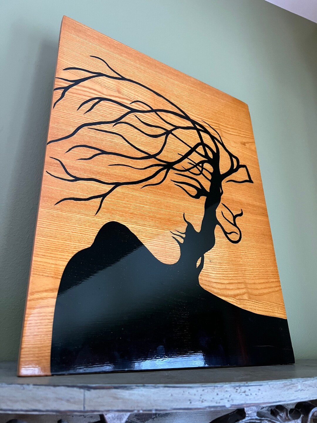 MCM Lacquered Wood Marquetry Picture Wall Hanging/abstract Men’s Face ...