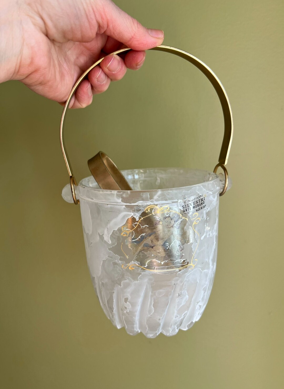 1960s Made in Italy Arte Murano Glass Ice Bucket With Cherub Decal ...