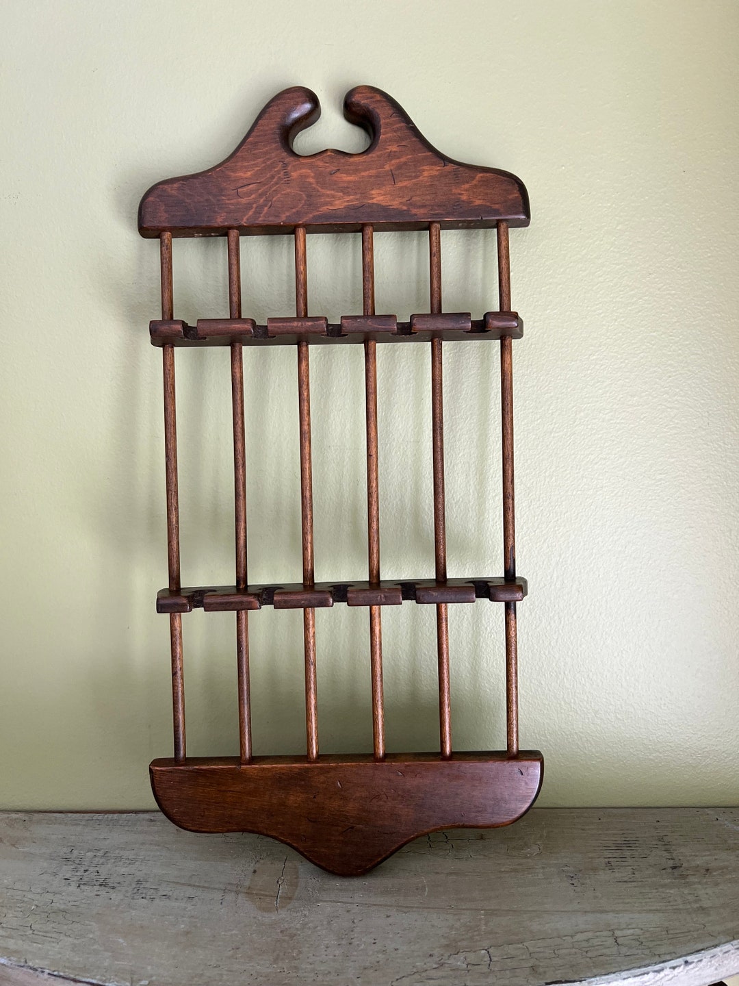 Vintage Solid Wood 10 Slot Spoon Rack With 2 Spoons/collectible Spoon ...