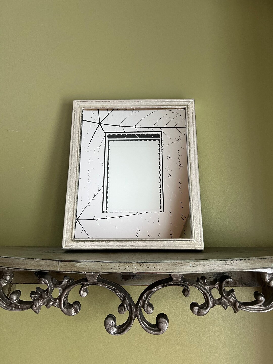 Vintage Contemporary Style Silver Frame Etched Mirror/ Silver Tone ...