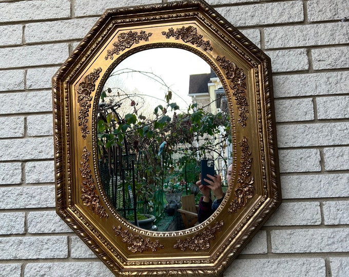 Vintage Large Gold Frame Square Wall Mirror/ Hollywood Regency Style ...