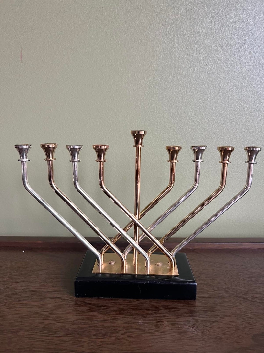 Modernist KARSHI Jerusalem 24K Gold Plate Judaic Menorah/contemporary ...