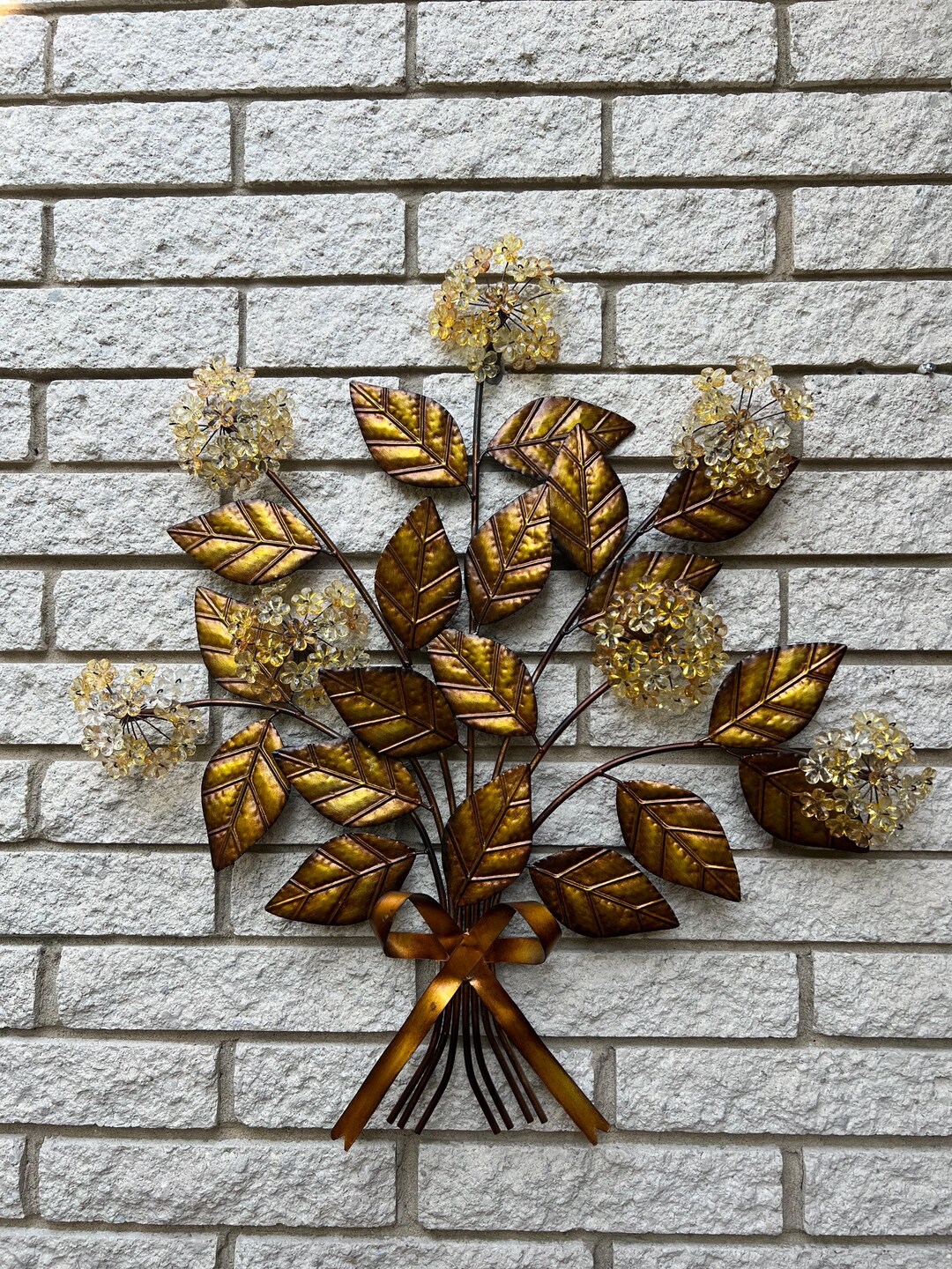 Vintage Large Hydrangea Leaves and Flowers Wall Hanging Decor With Bow ...