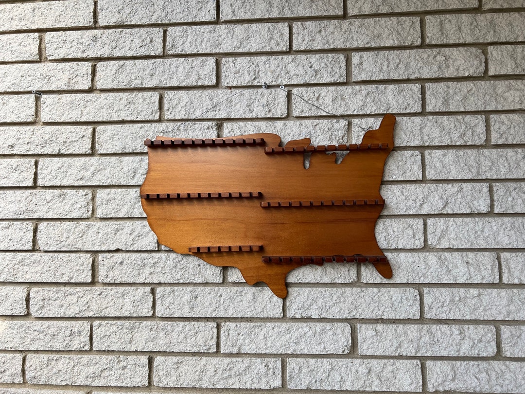 Vintage Wooden 61 Slot Spoon Rack USA Cutout Design With 14 USA Spoons ...