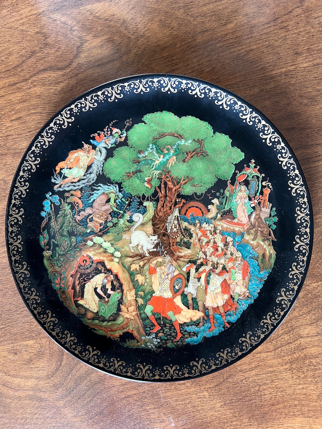 1989 Palekh Bone China Decorative Plate Russian Fairy Tale " Lucomorie ...