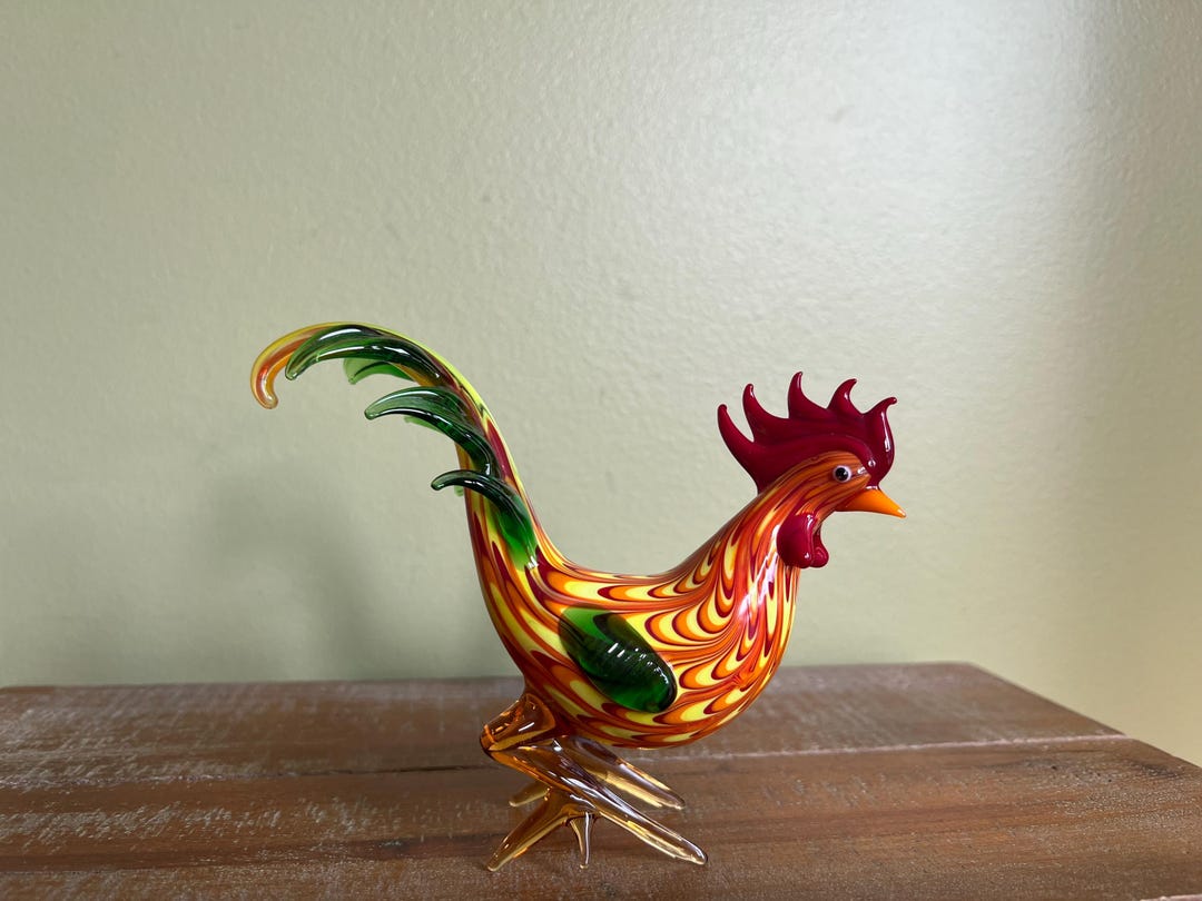 Vintage Colorful Glass Rooster Figurine/ Glass Art Rooster/ Glass ...