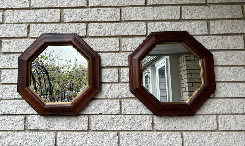 Vintage Dark Wood Frame Octagon Mirror / Octagonal Wooden - Etsy