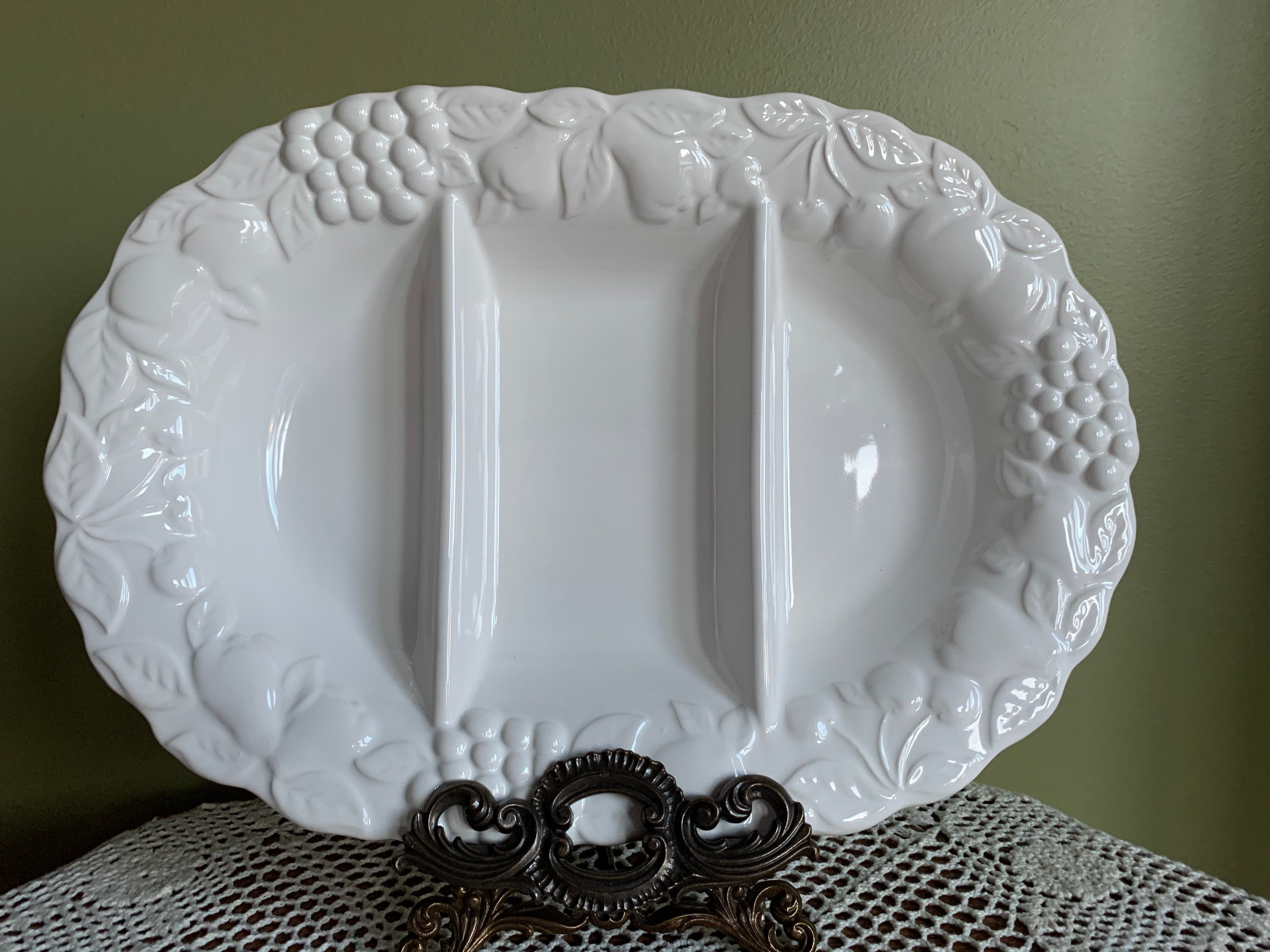 Vintage White Stucco Ceramic Divided Dish Made in Portugal - Etsy