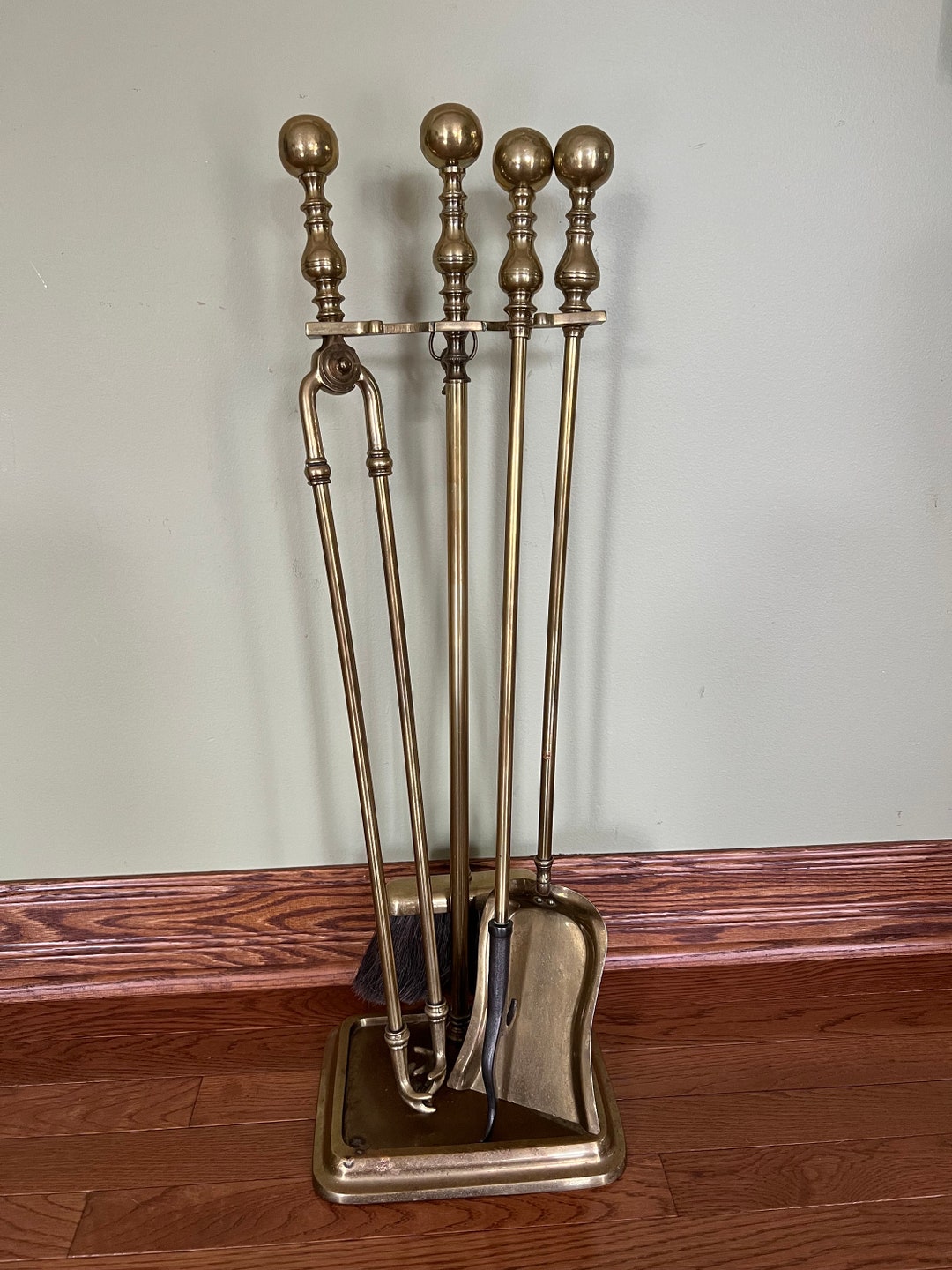 Vintage Fireplace Tools Set/ Solid Brass Fireplace Tools 4 Pieces and ...