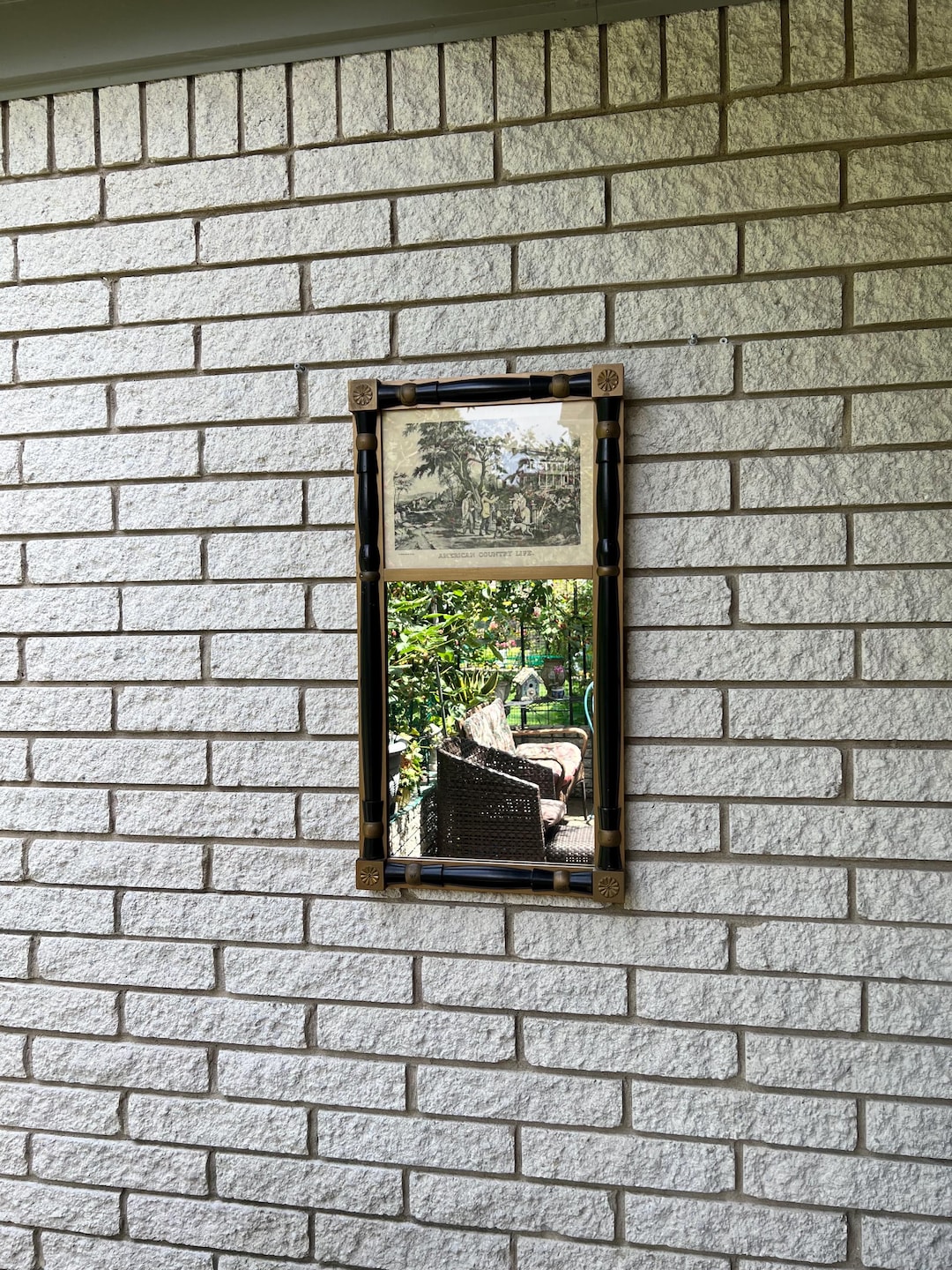Vintage Early Federal Style Wooden Frame Wall Mirror With Lithograph ...