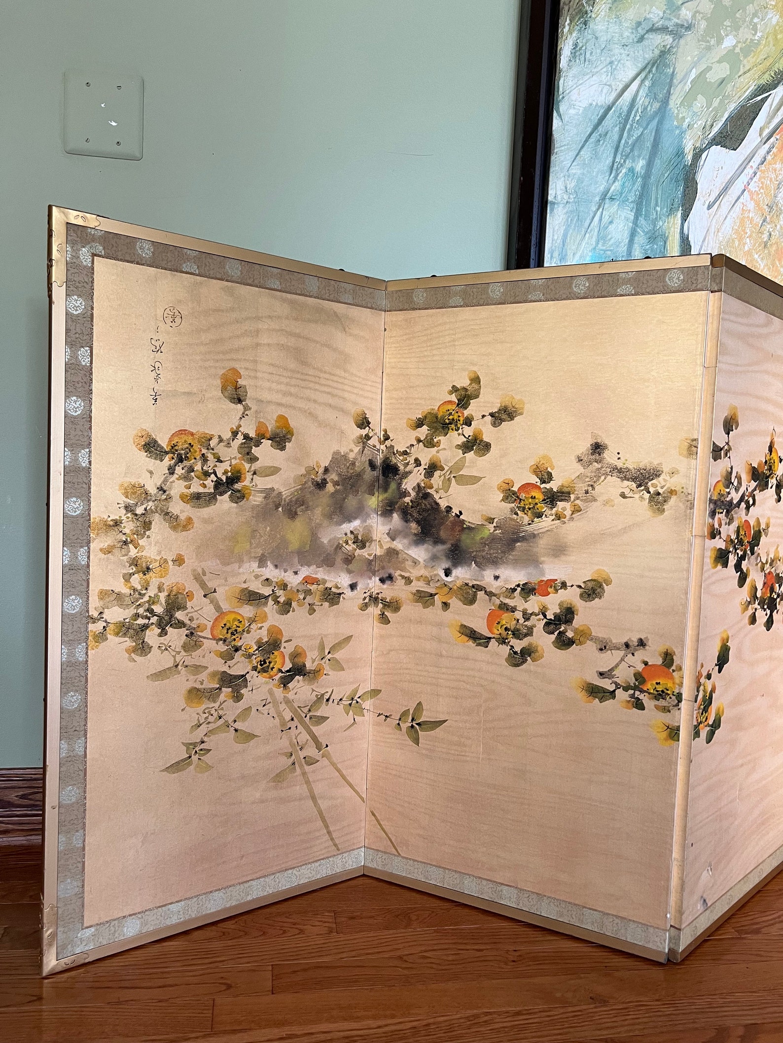 1970s EISHO YAMASHITA Japanese Artist Hand Painted Silk Screen Blooming ...