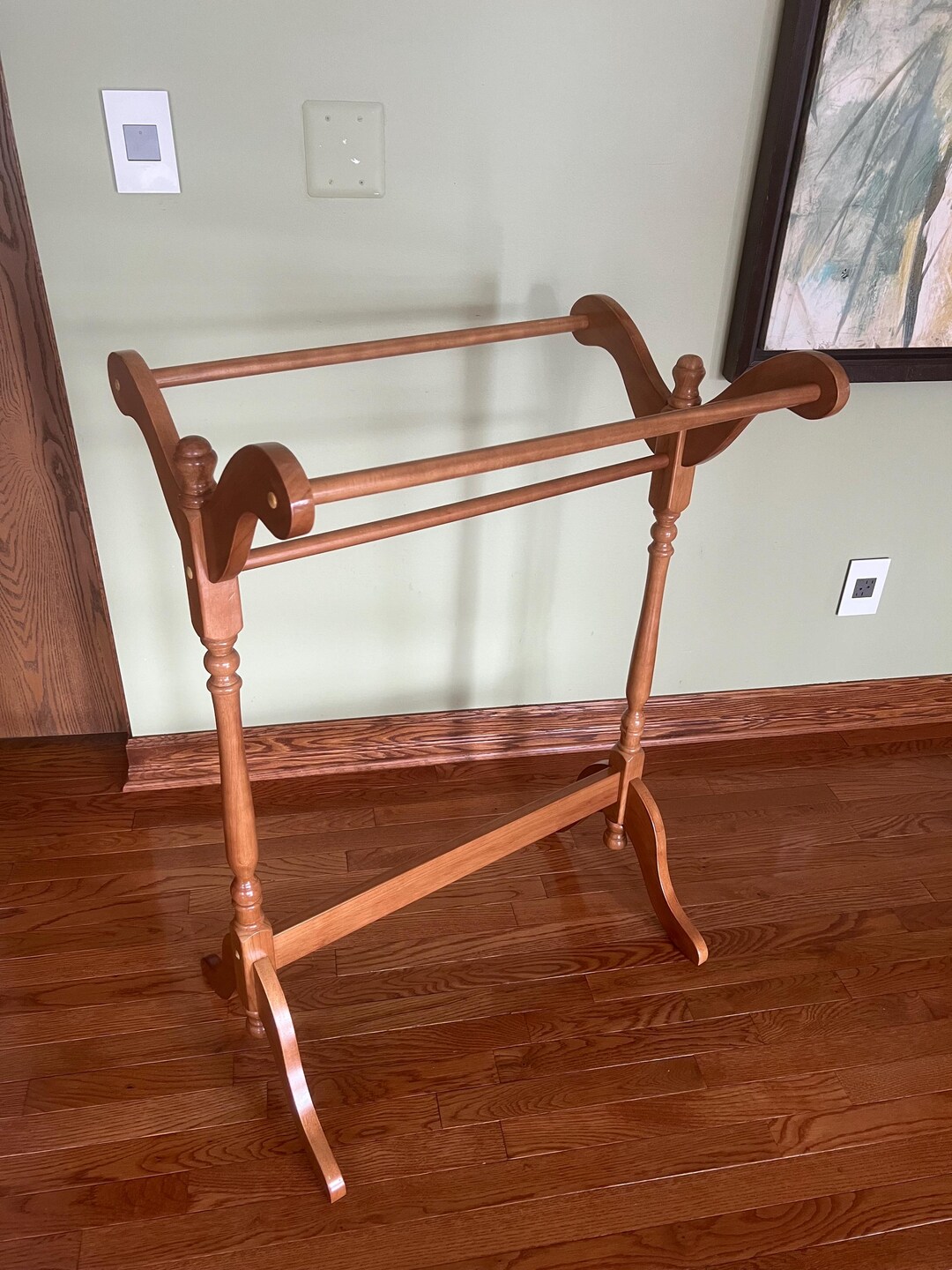 Vintage Large Wooden Quilt Rack/ Free Standing Solid Wood Blanket Rack ...