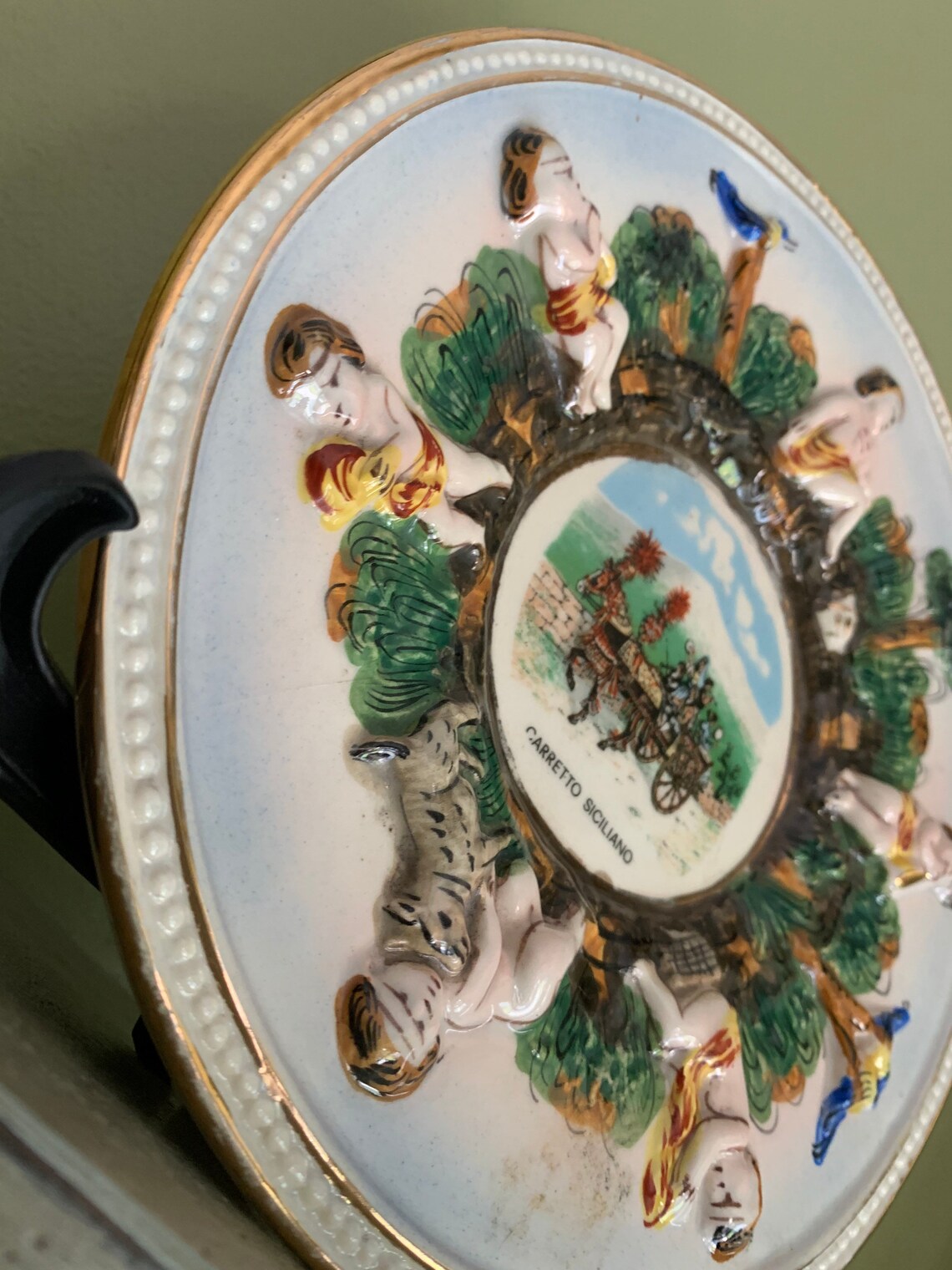 Vintage Capodimonte Italy Decorative Wall Plate/ N Capodimonte Carretto ...