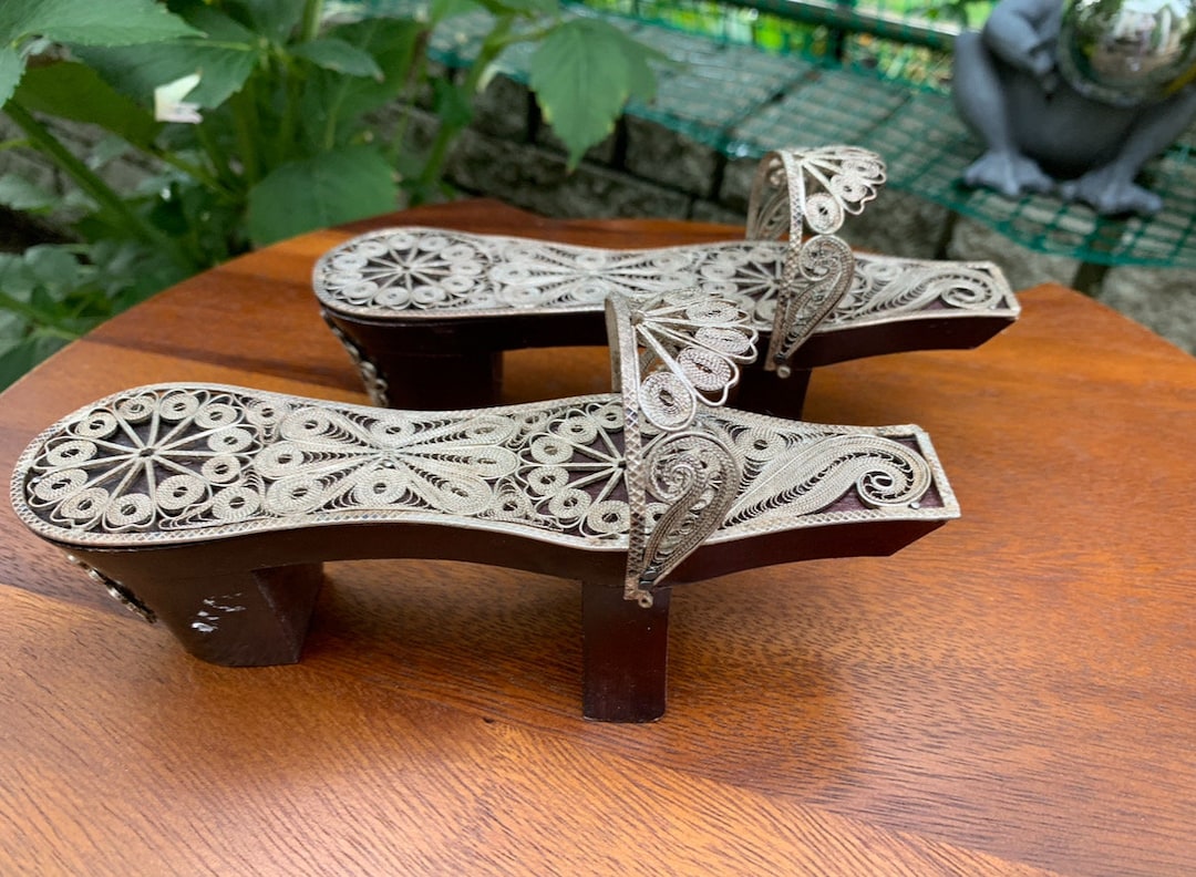 Turkish Wooden Filigree Metal Clogs/nalin Clogs/ottoman Hamam Clogs ...